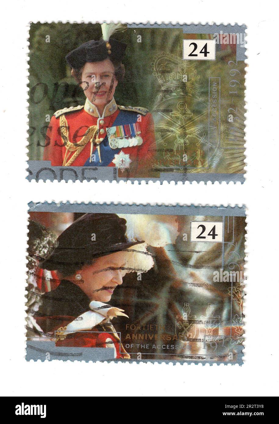 Vintage postage stamps from the United Kingdom featuring Queen ...