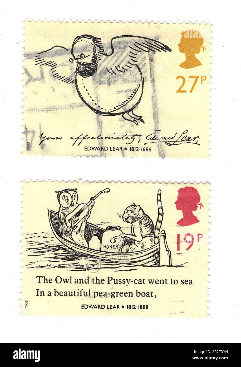 Vintage postage stamps from the United Kingdom featuring the poems of ...