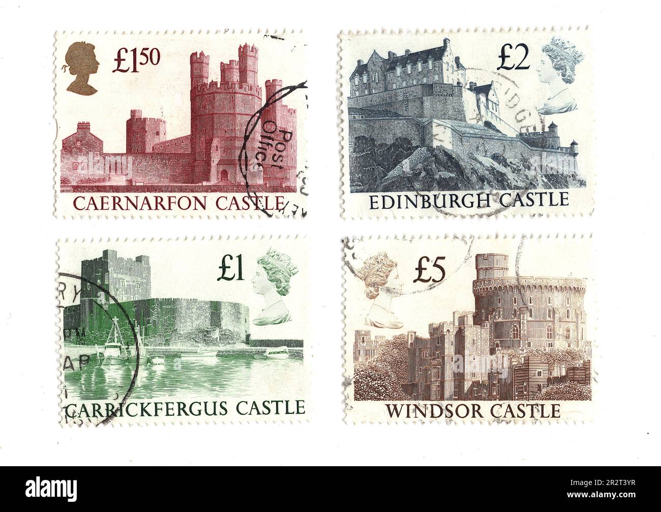 Vintage postage stamps from the United Kingdom featuring castles ...