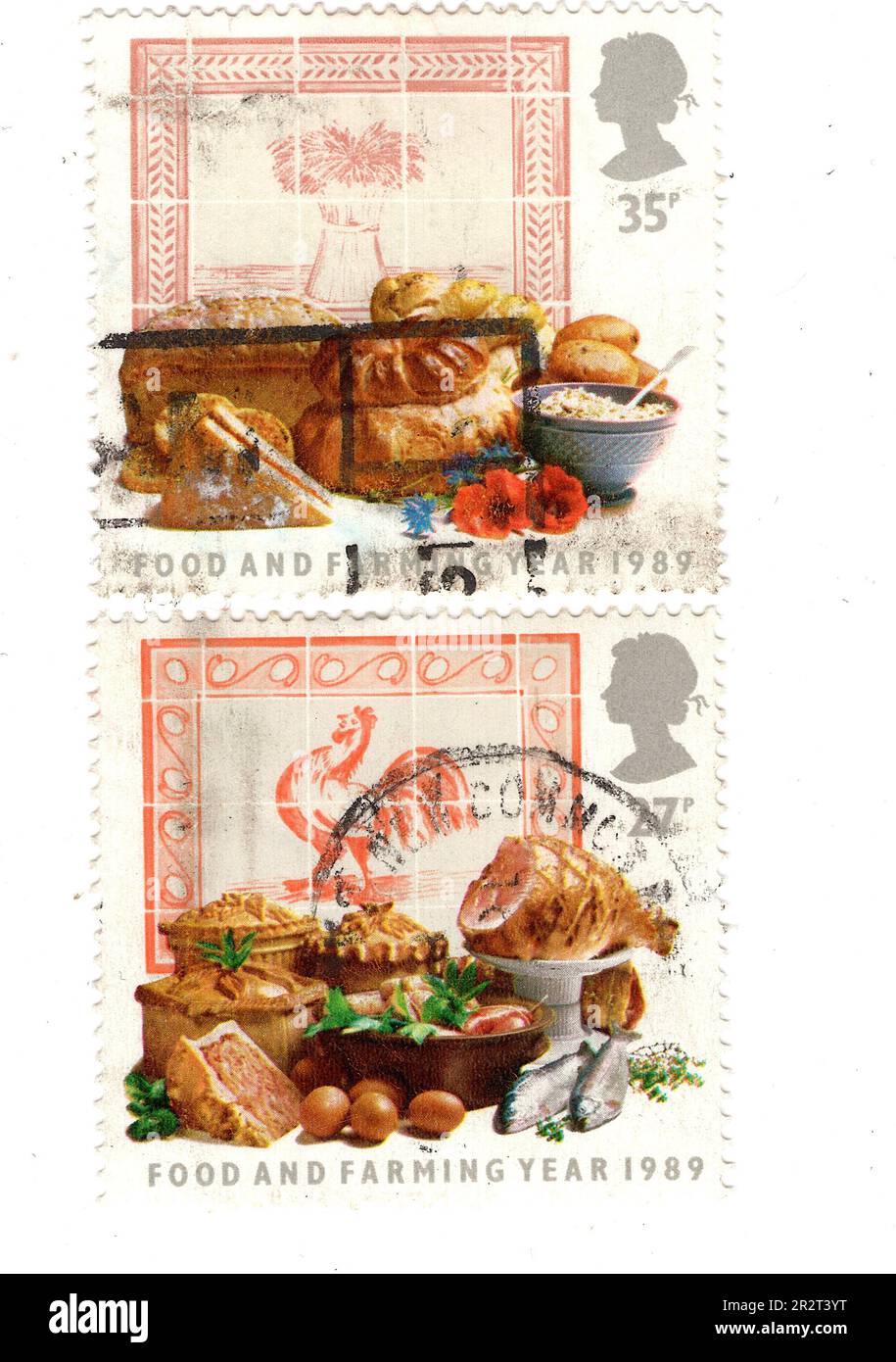 Vintage postage stamps from the United Kingdom featuring food and ...