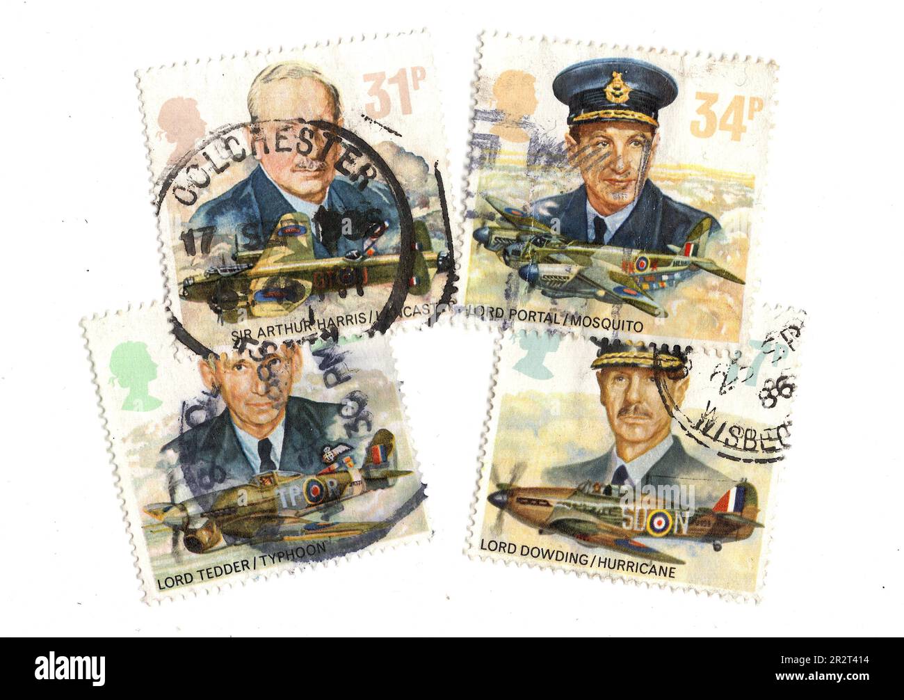 Vintage postage stamps from the United Kingdom featuring the RAF during ...