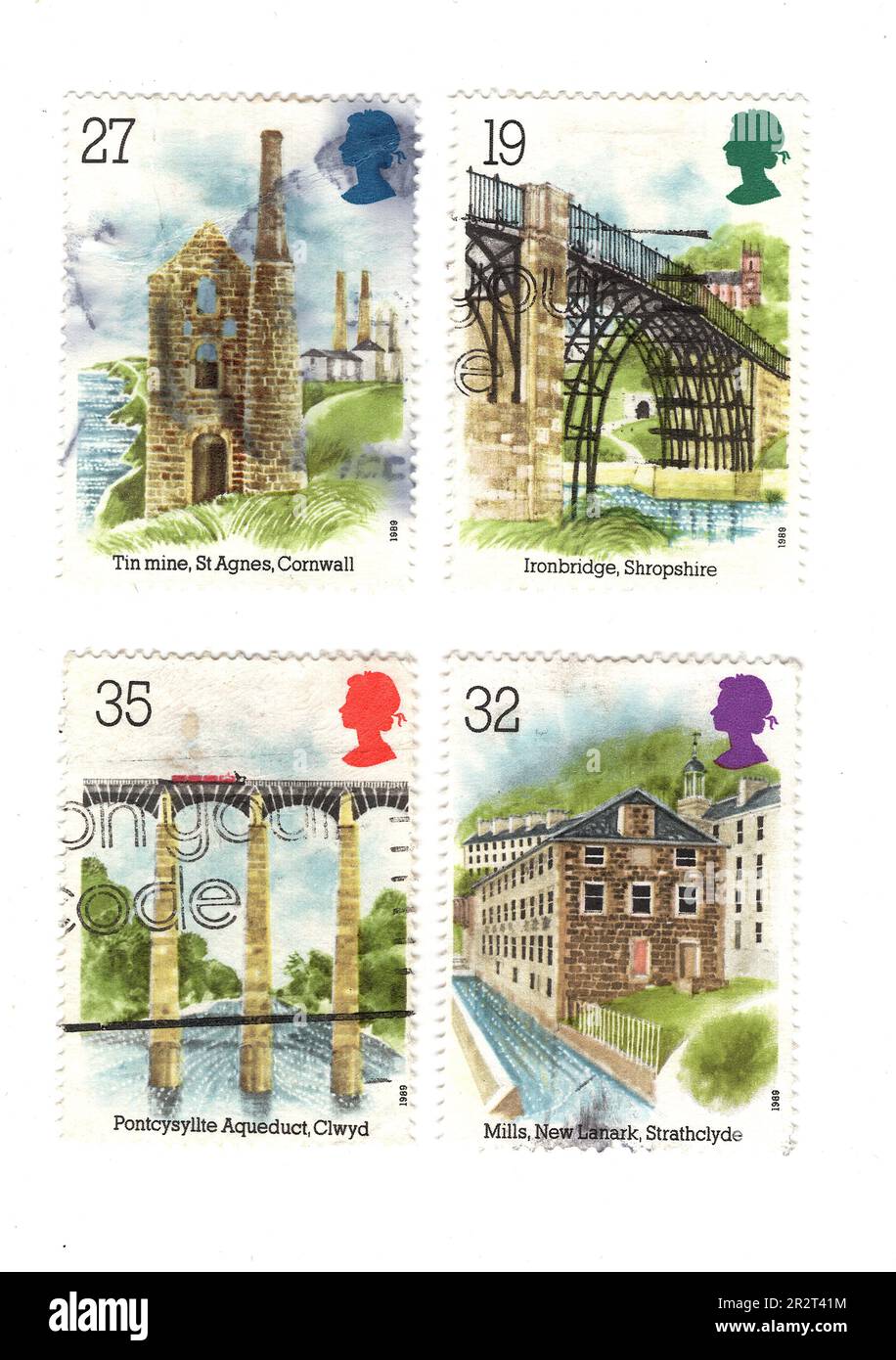 Vintage postage stamps from the United Kingdom featuring historic ...