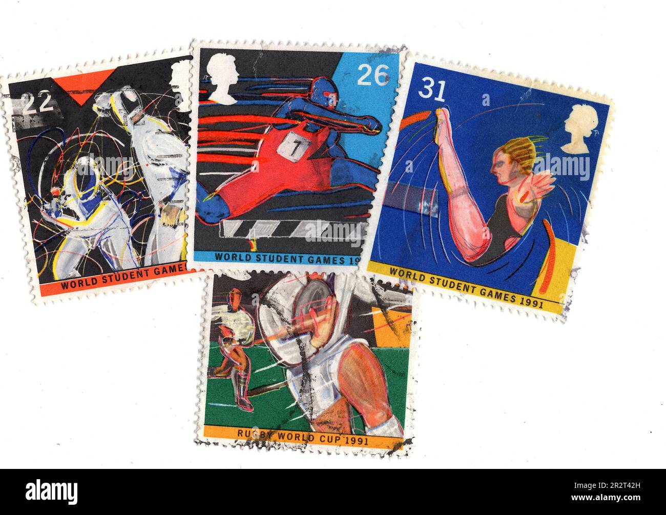 Vintage postage stamps from the United Kingdom featuring sports and ...