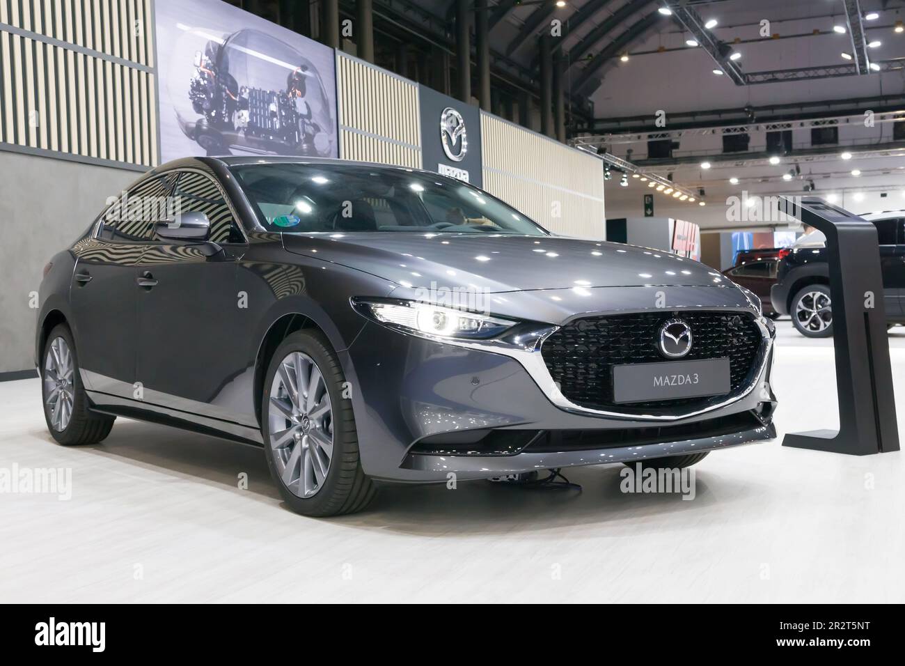 Barcelona, Spain - May 14, 2023: Mazda 3 Sedan on display at Automobile ...
