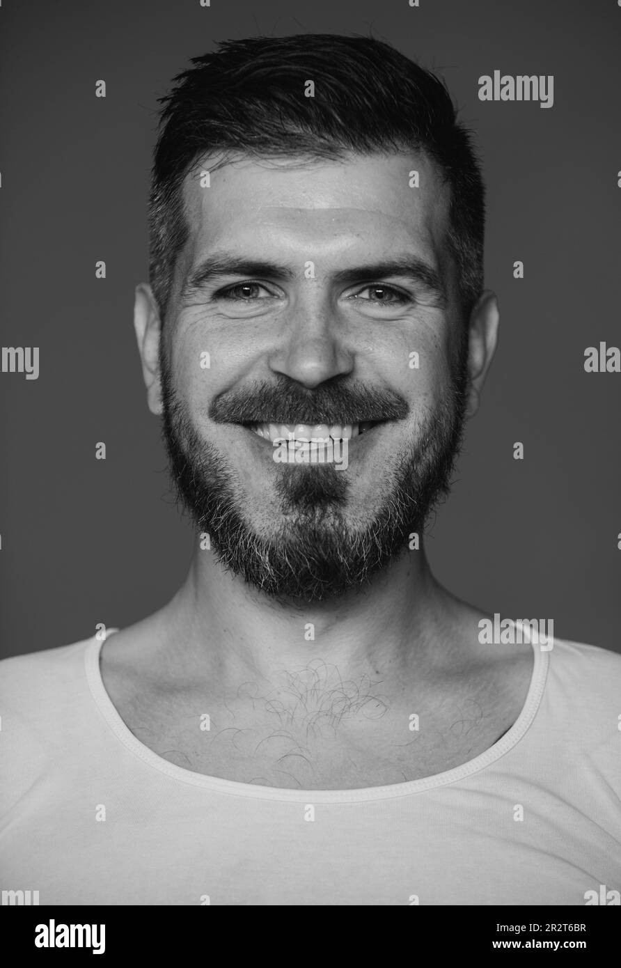 Happy man smile face. Barber with long beard and moustache in ... Happy man smile face. Barber with long beard and moustache in ...