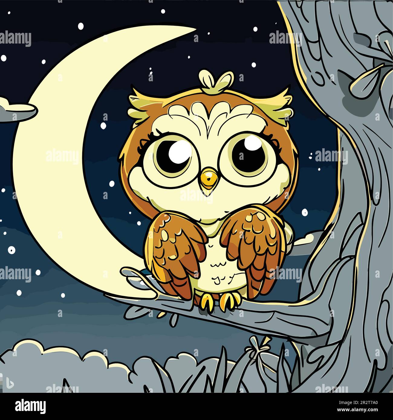 Cute Cartoon Owls In A Tree