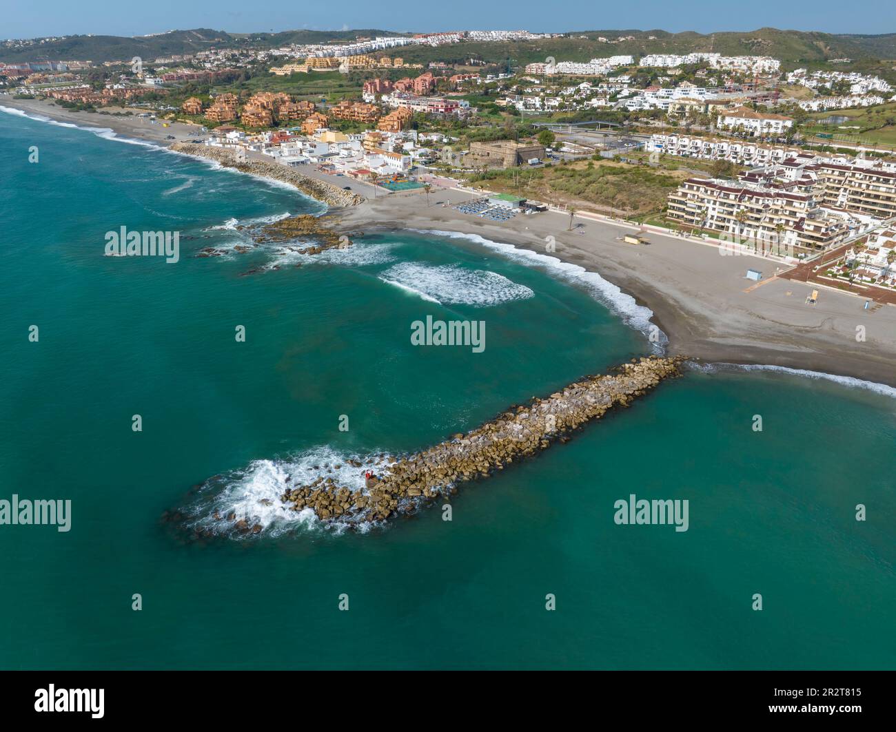 Duquesa or castle beach on the coast of Manilva, Andalusia Stock Photo ...