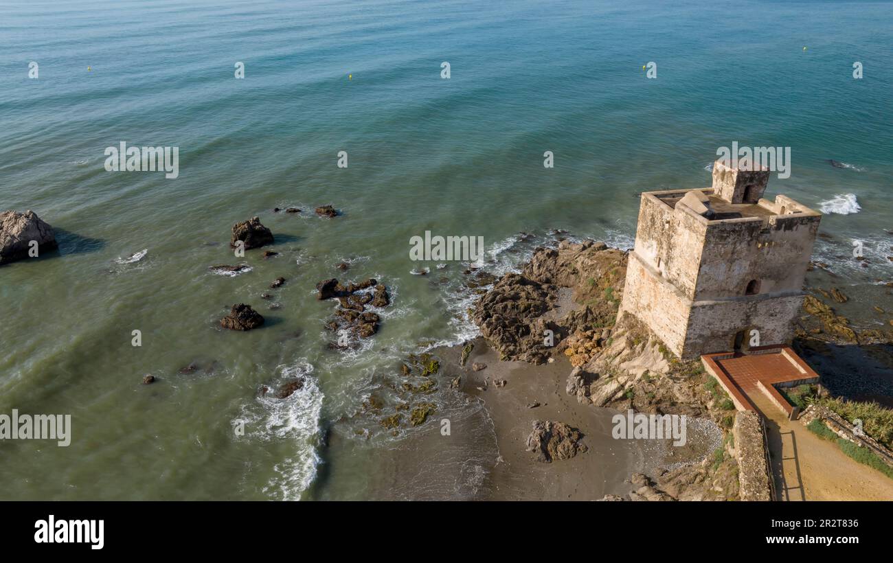 view of the salt tower on the beach in the municipality of Casares ...