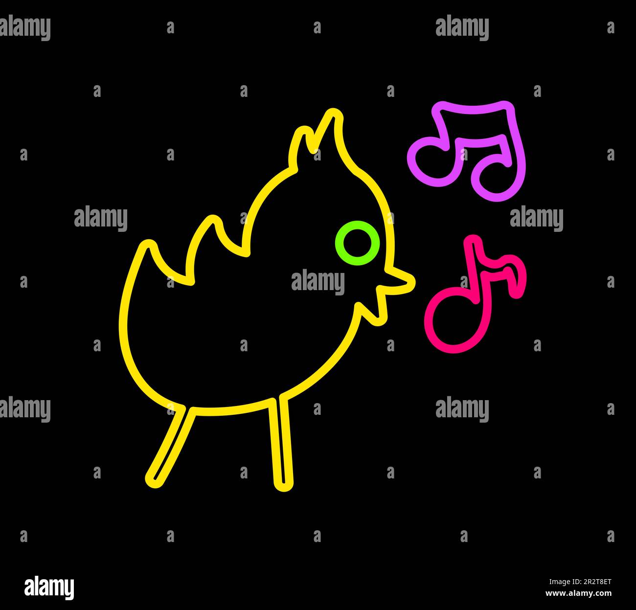 Declarative hand drawn singing bird canary with neon bright felt tip ...