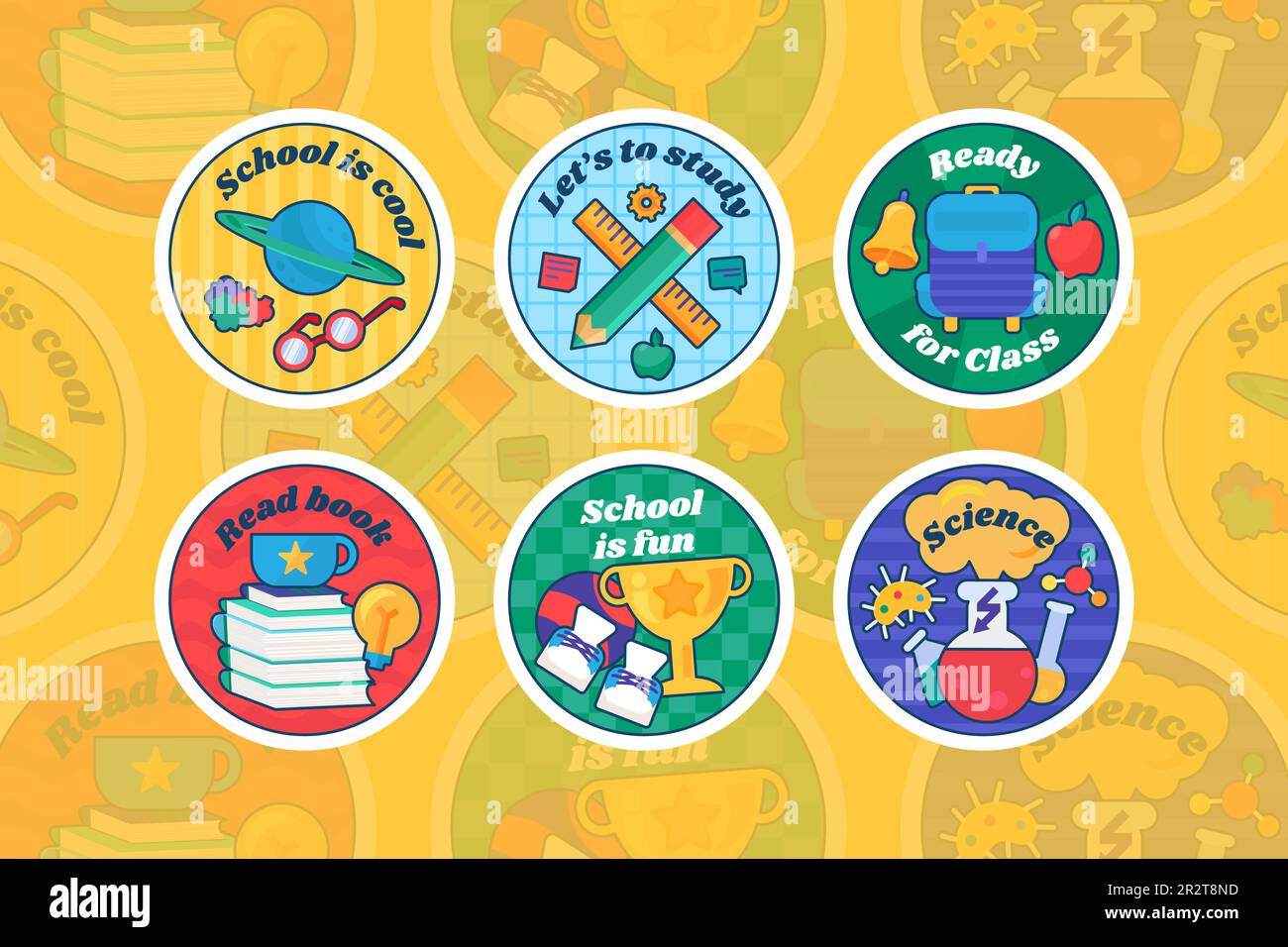 Festive round sticker decal with school subjects. Astronomy ...