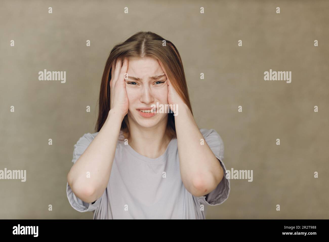 Portrait of young caucasian annoyed actress crying upset woman looking ...