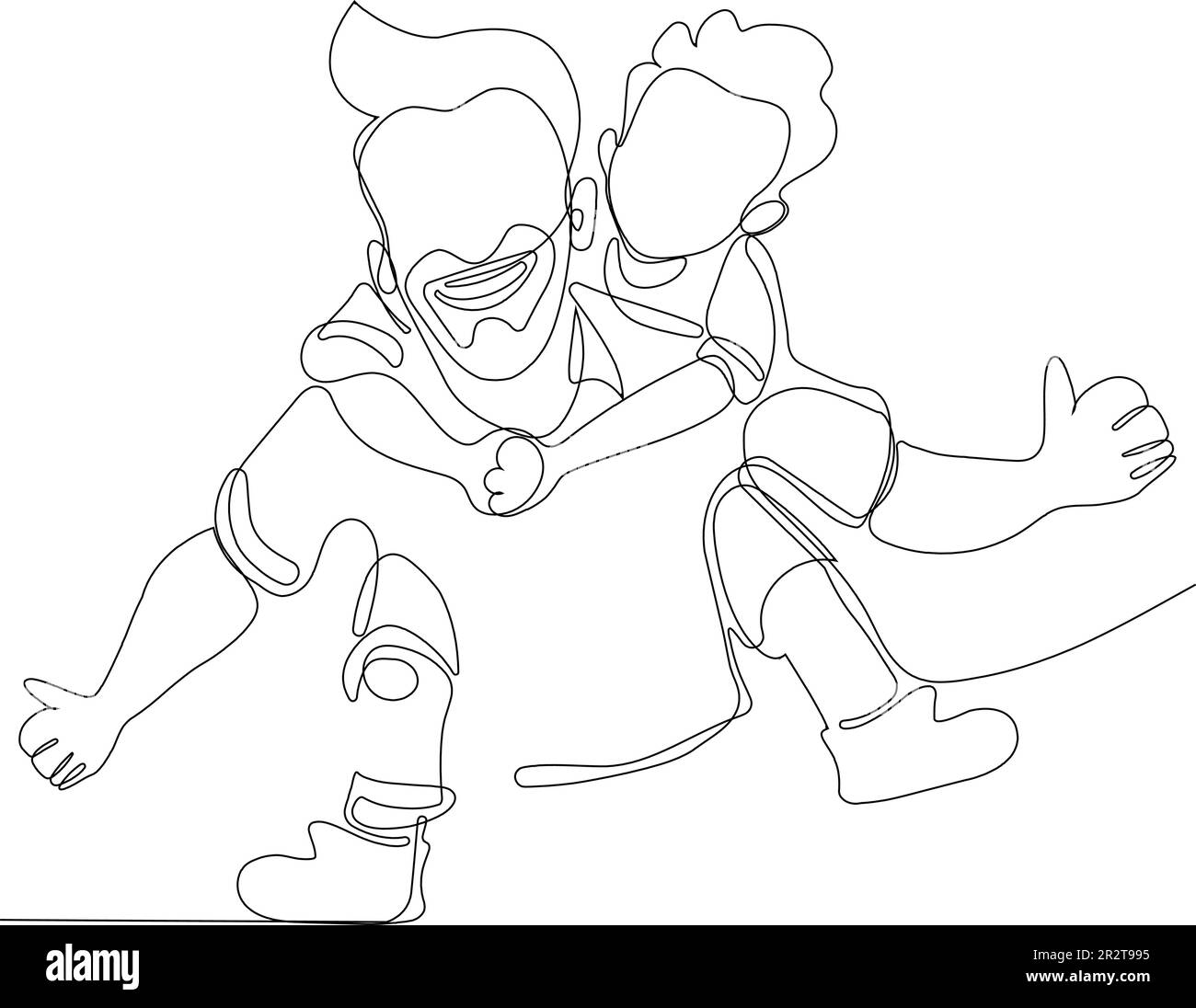 Hugs of a father with a child. One continuous line drawing banner ...