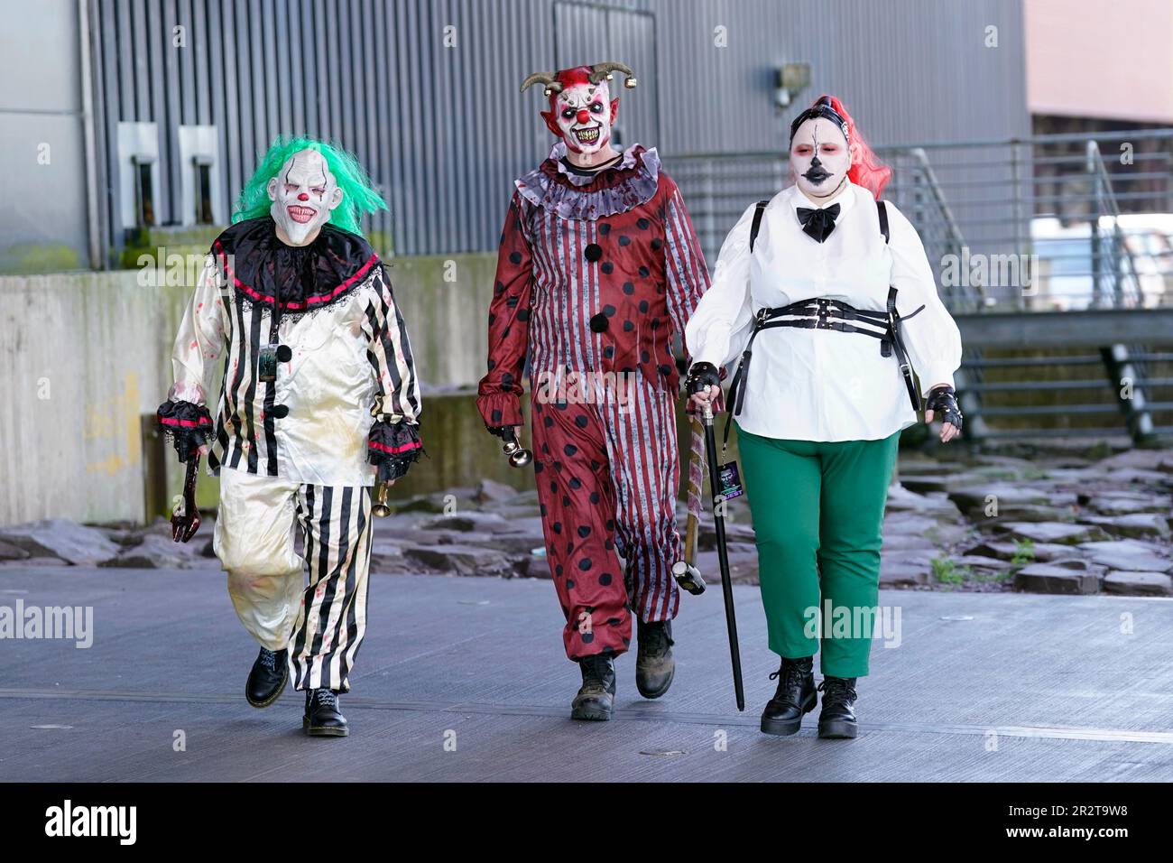 Members of the public dressed in costume arrive at HorrorconUK at the ...