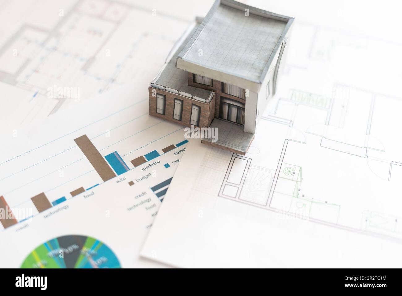 Volumetric project of house. Layout of a house with an open roof ...