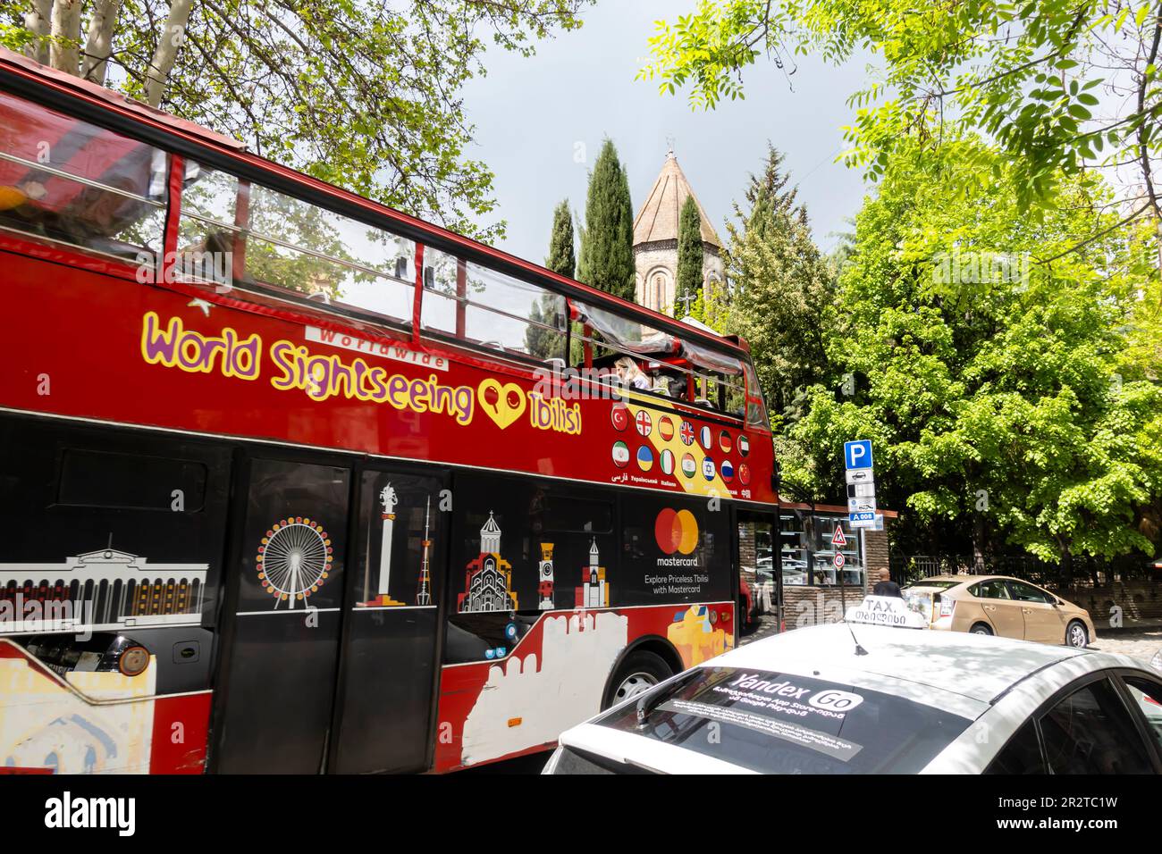 Tbilisi sightseeing tour bus. Red tours bus Tbilisi Georgia Tours Stock ...