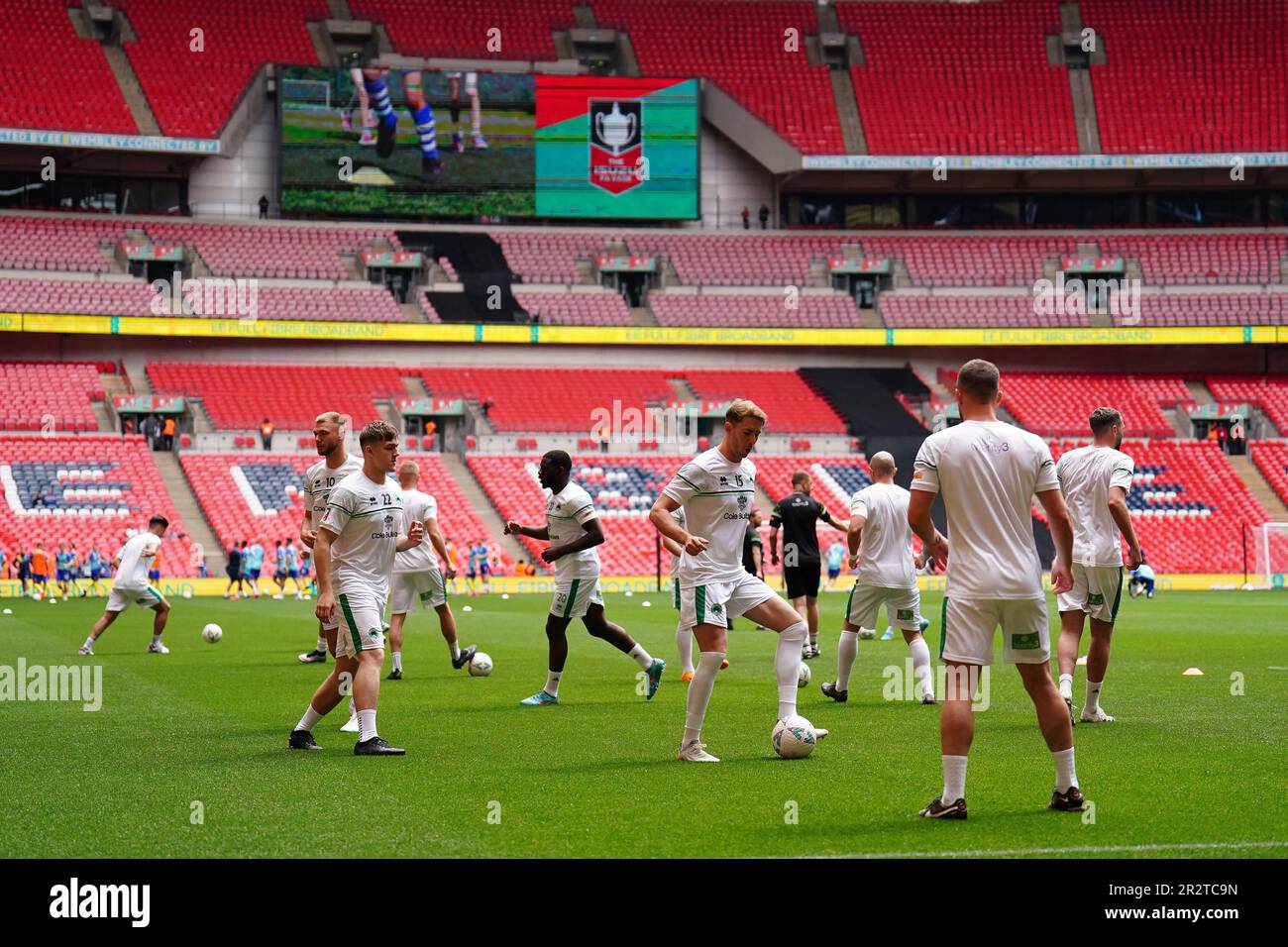 Newport Pagnell Town warm up before the Isuzu FA Vase Final at Wembley Stadium, London. Picture ...