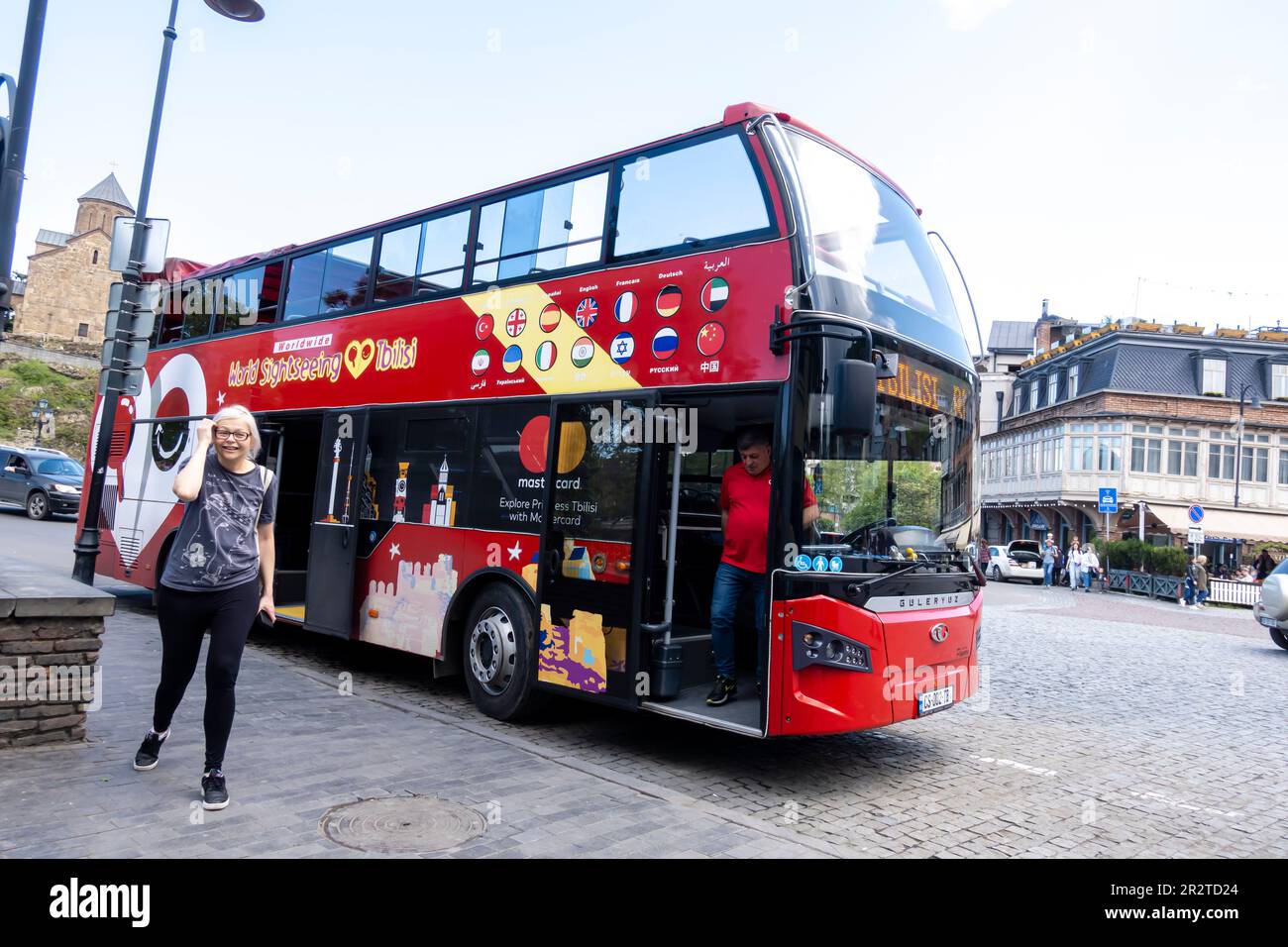 Tbilisi sightseeing tour bus. Red tours bus Tbilisi Georgia Tours Stock ...
