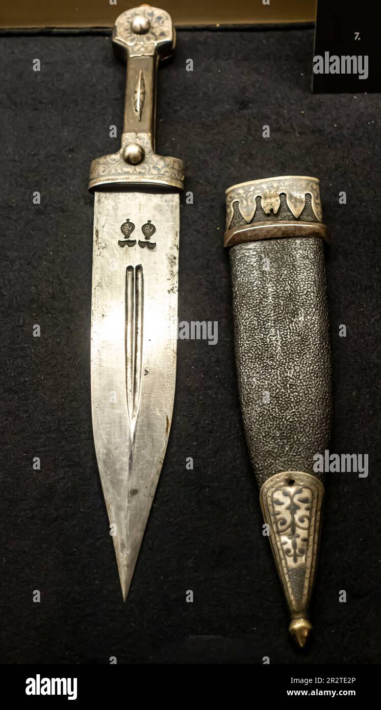 Dagger with scabbard - steel, bone, horn, leather, nielo - North ...