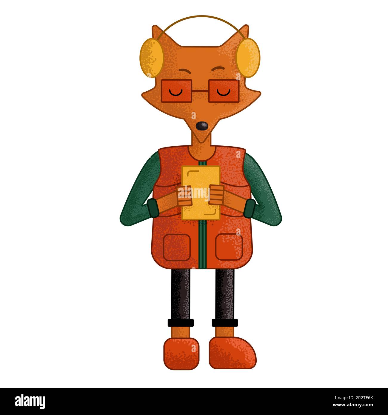 Cute fox cartoon enjoy music with headphone with ipad. For banners and ...