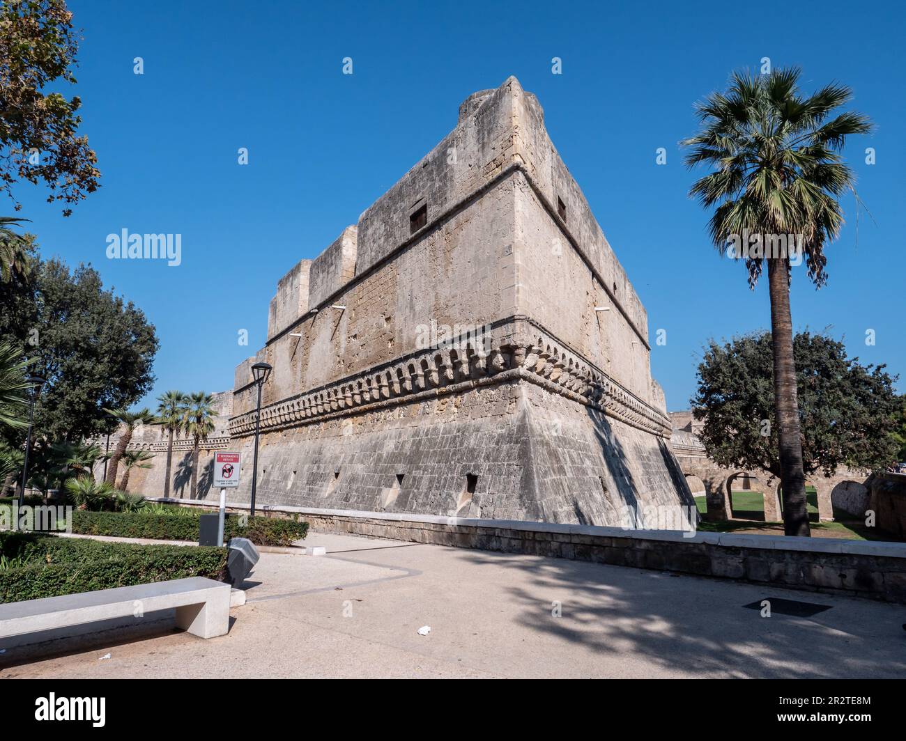 Castello Svevo di Bari castle in Bari, Italy with palm trees and deep ...