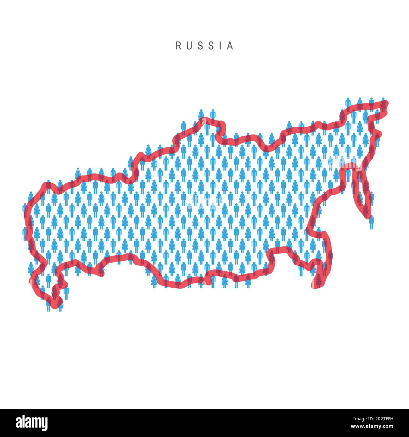 Russia population map. Stick figures Russian people map with bold red ...