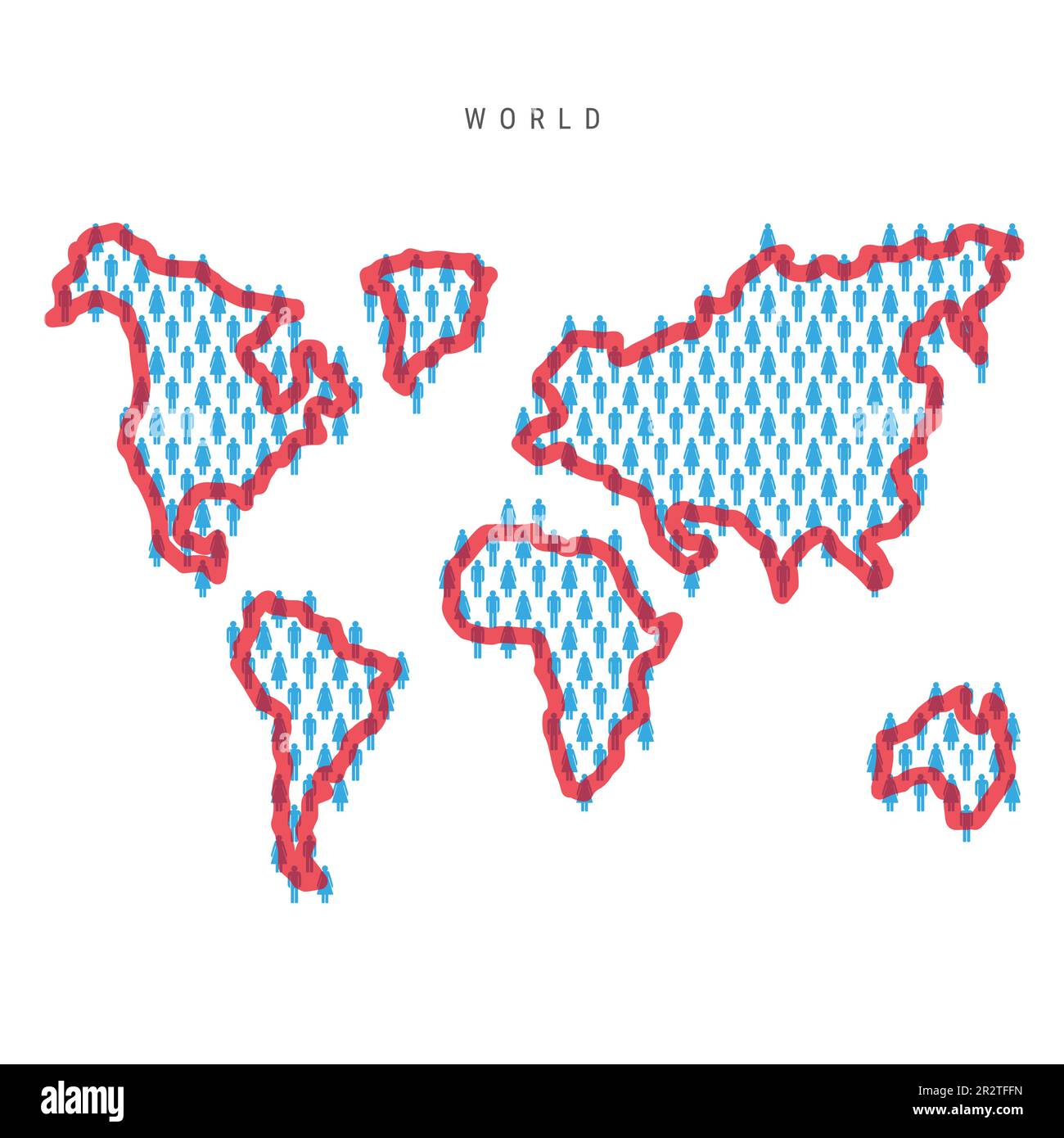 World population map. Stick figures globe people map with bold red ...