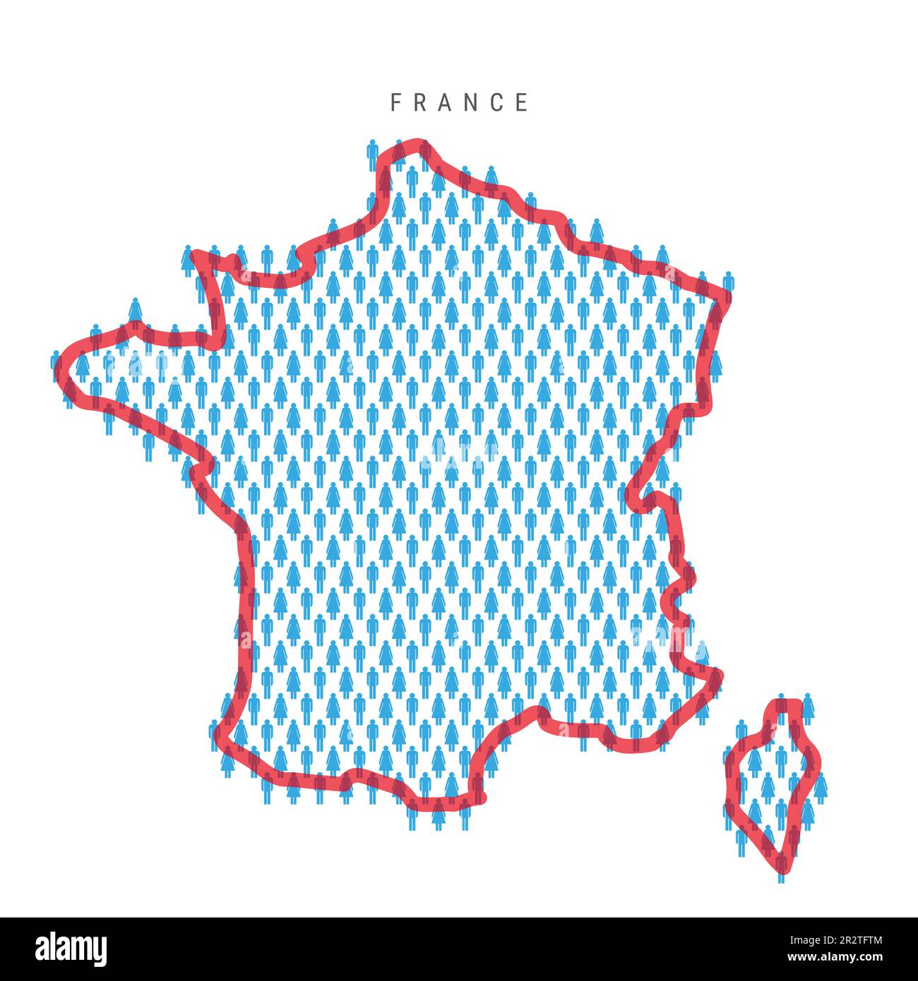 France population map. Stick figures French people map with bold red ...