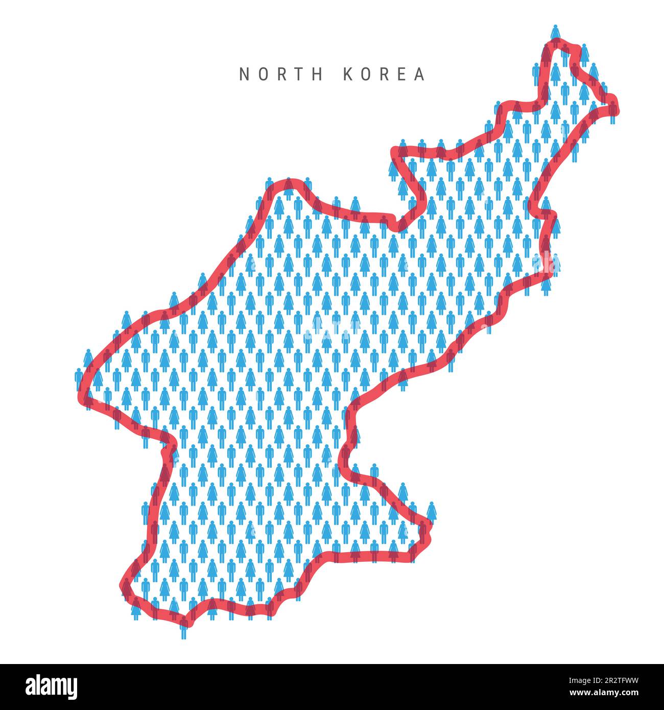 North Korea population map. Stick figures Juche people map with bold ...