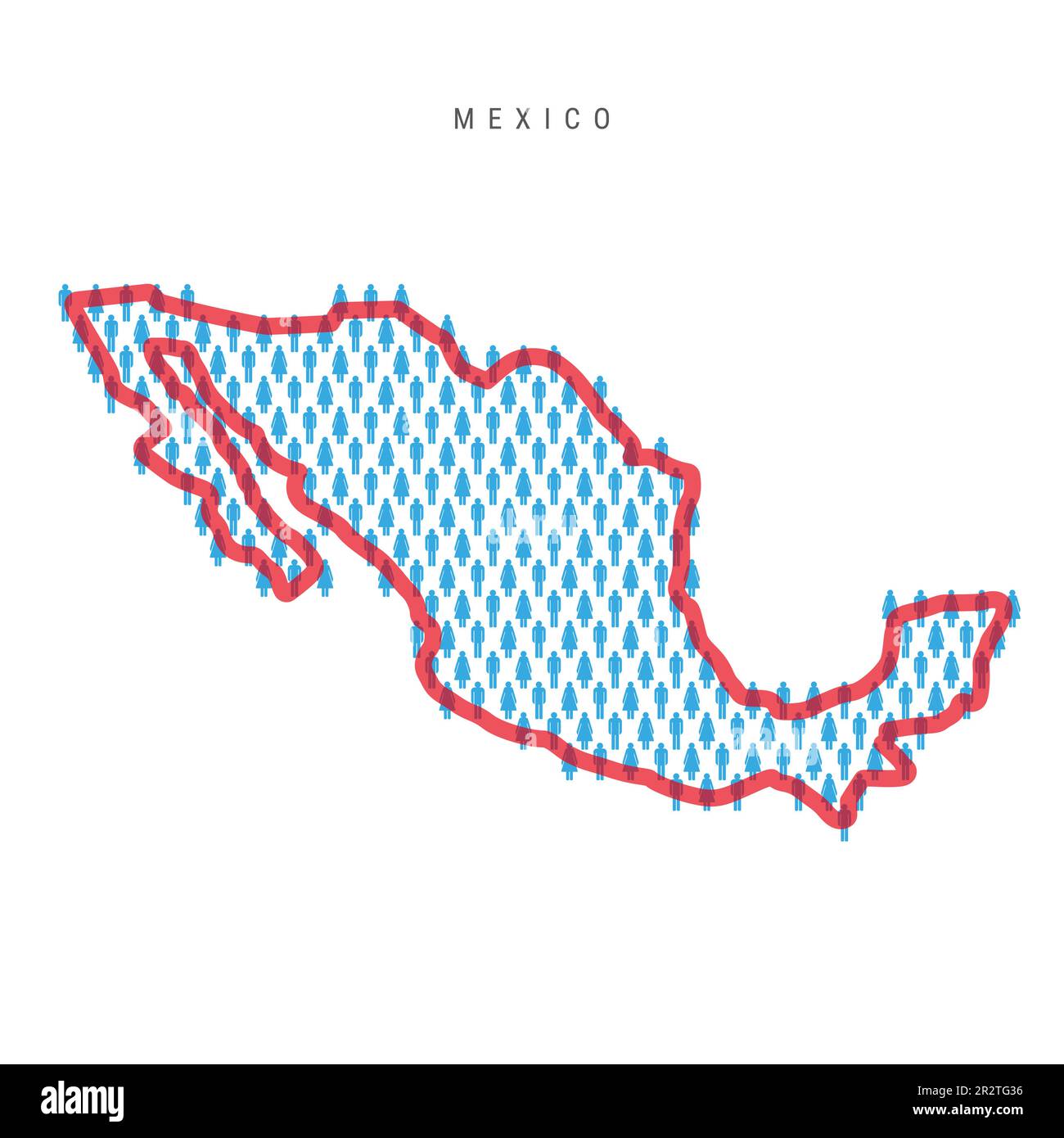 Mexico population map. Stick figures Mexican people map with bold red ...