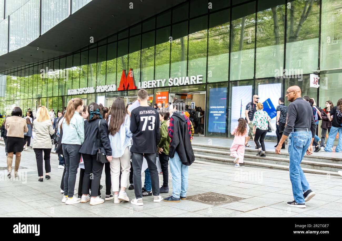 group of youth near Liberty Square metro station, Tbilisi Georgia Stock ...