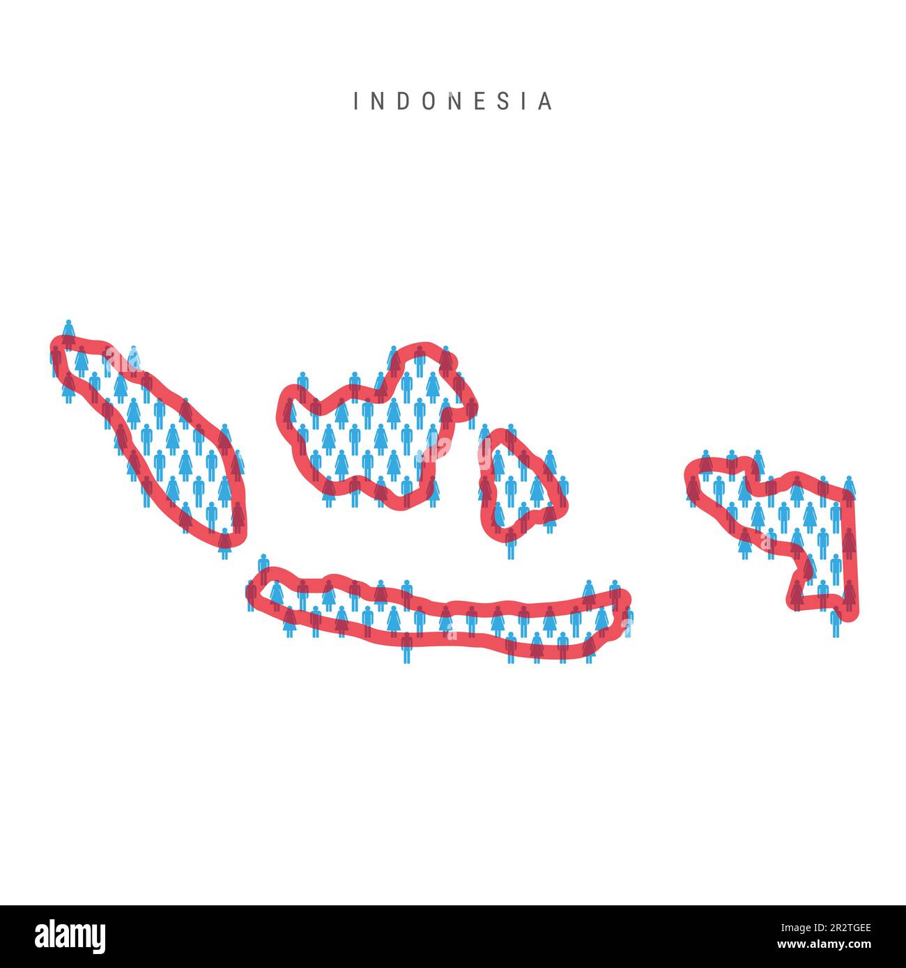 Indonesia population map. Stick figures Indonesian people map with bold ...