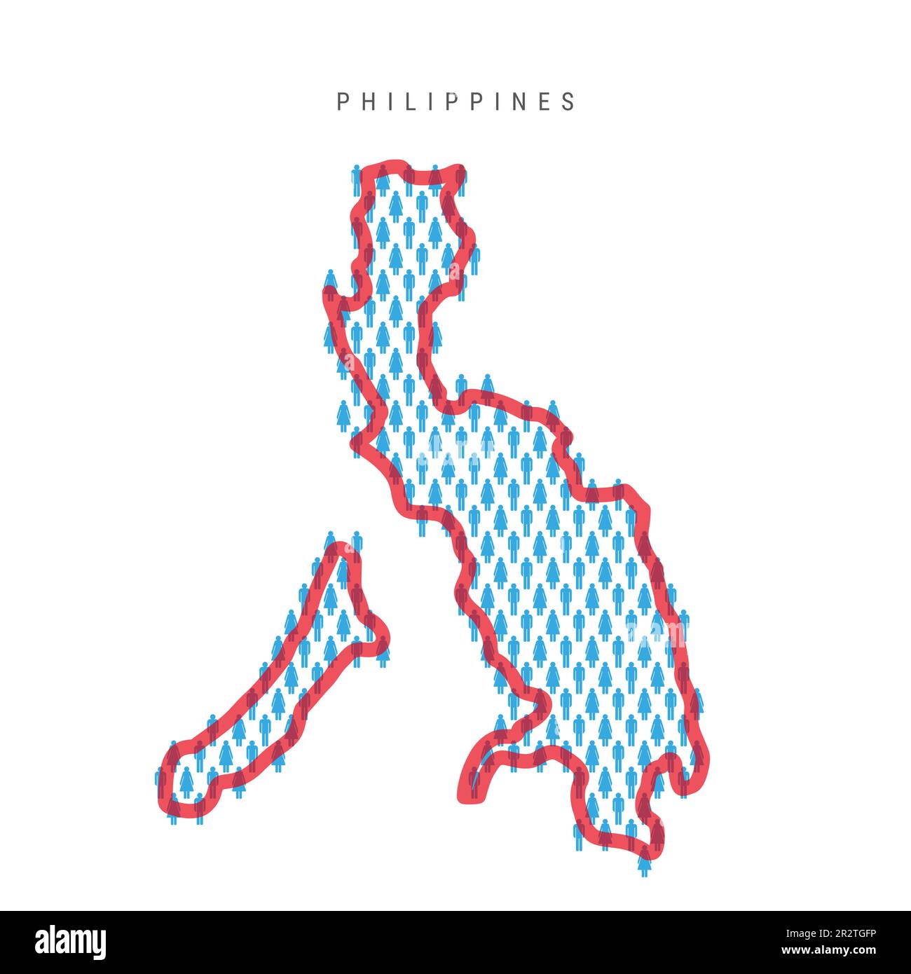 Philippines population map. Stick figures Philippine people map with ...