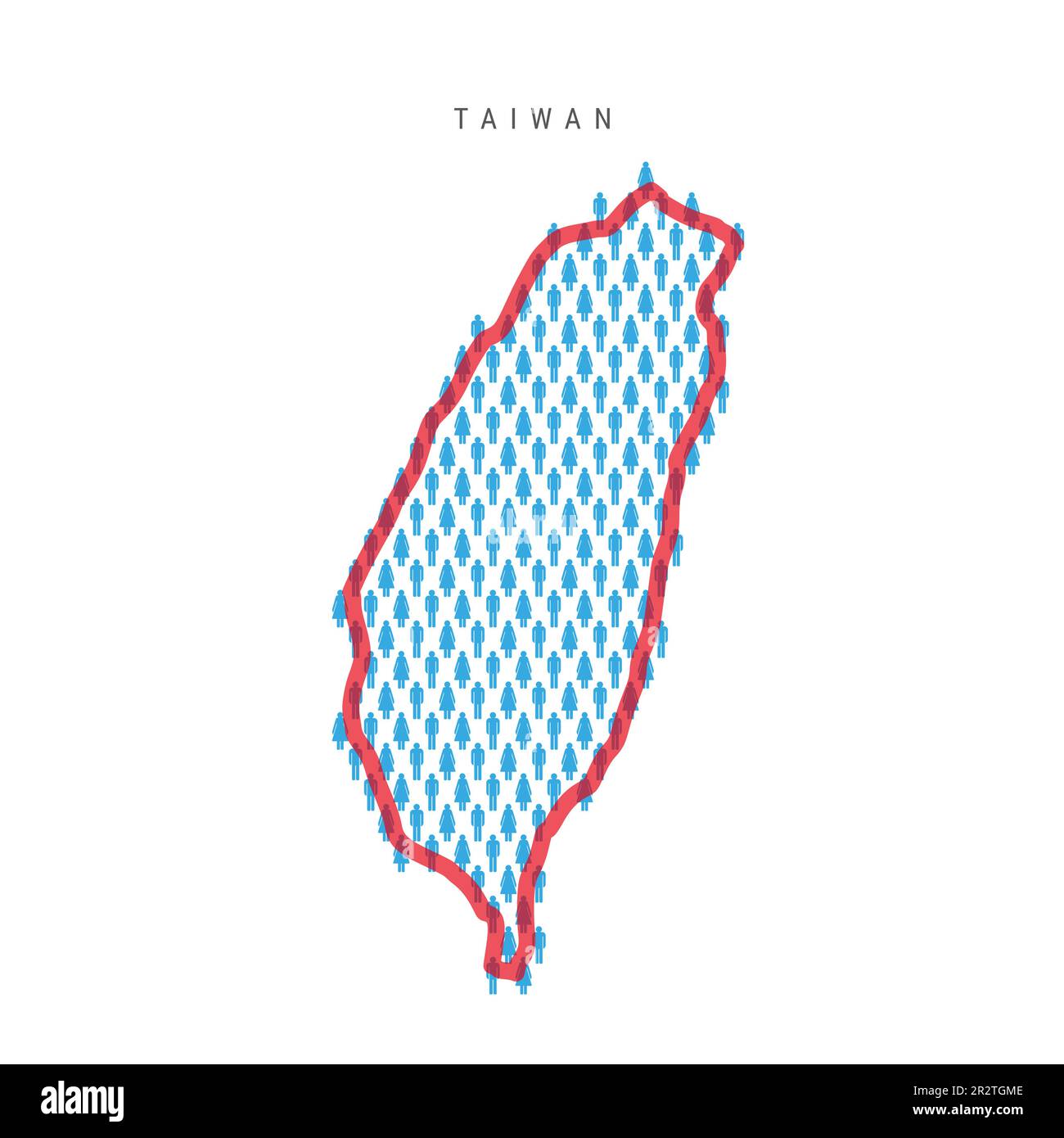 Taiwan population map. Stick figures Taiwanese people map with bold red ...