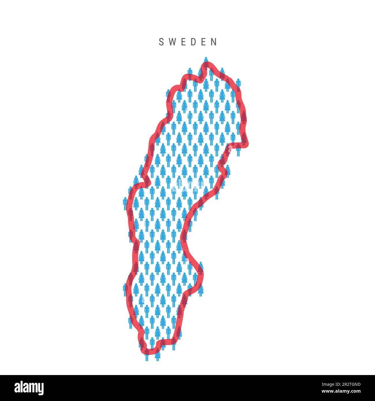 Sweden population map. Stick figures Swedish people map with bold red ...