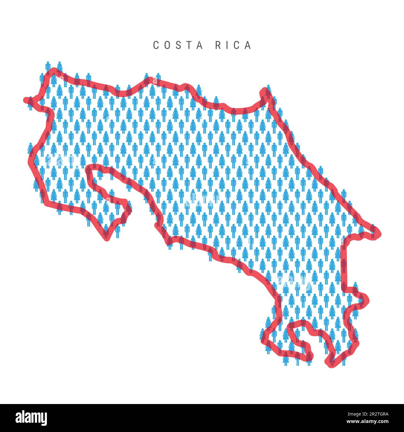 Costa Rica population map. Stick figures Costa Rican people map with ...