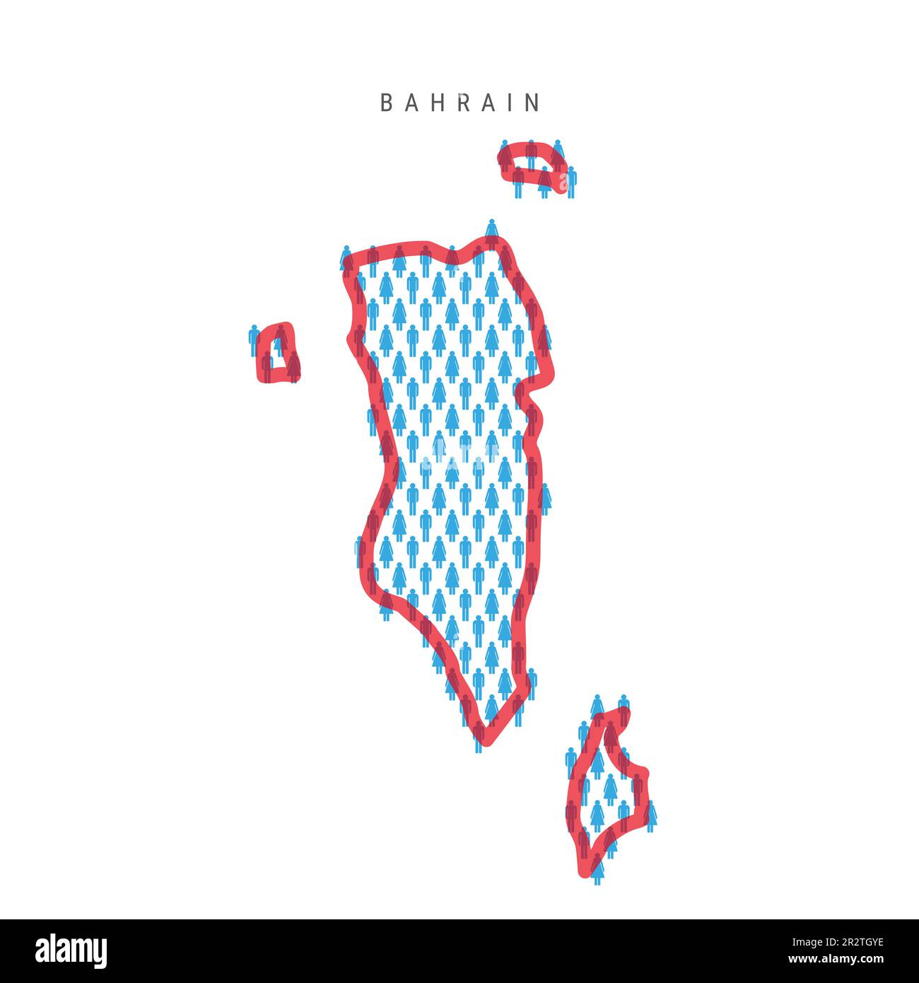 Bahrain population map. Stick figures Bahraini people map with bold red ...