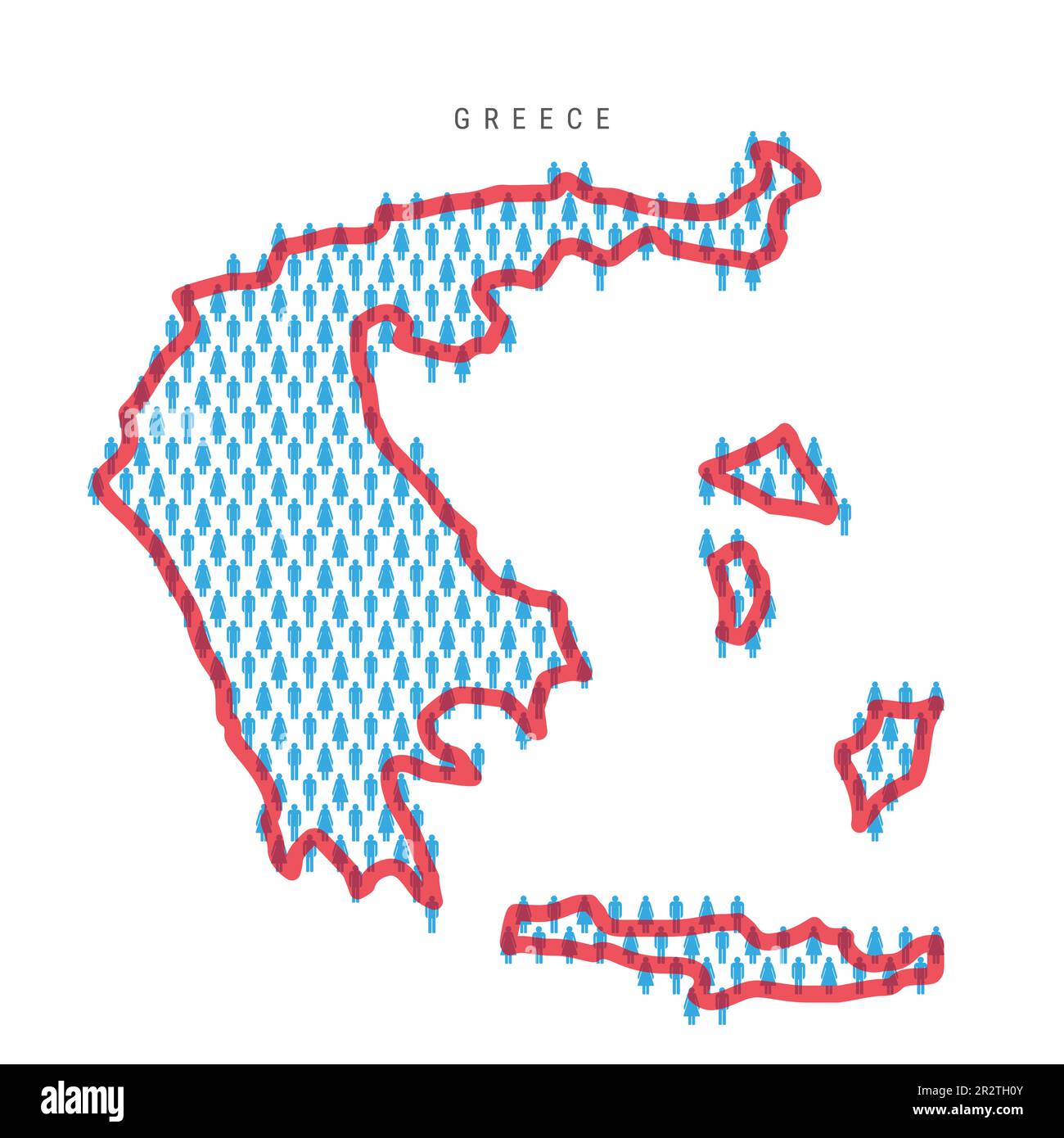 Greece population map. Stick figures Greek people map with bold red ...