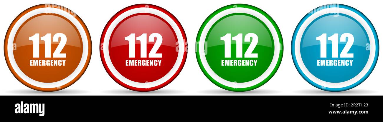 Number emergency 112 glossy icons, set of modern design buttons for web ...