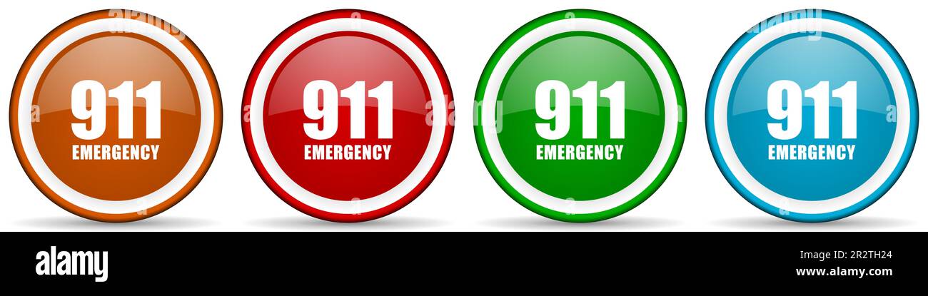 Number emergency 911 glossy icons, set of modern design buttons for web ...