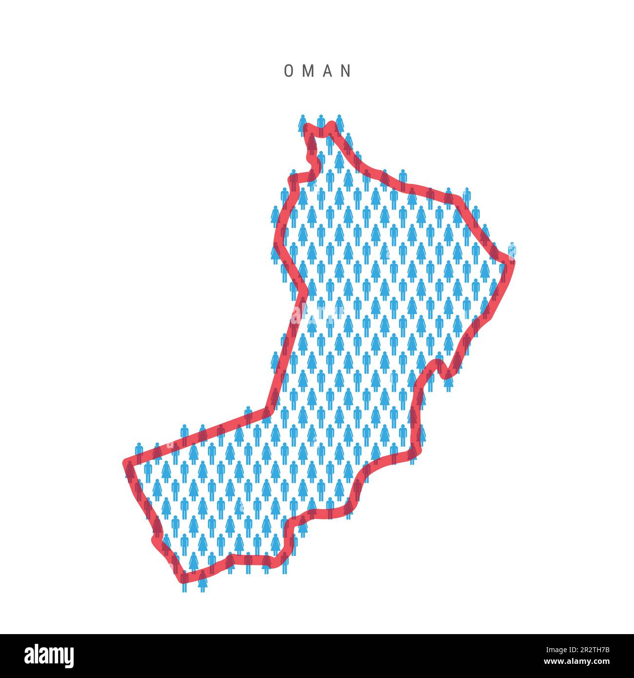 Oman population map. Stick figures Omani people map with bold red ...