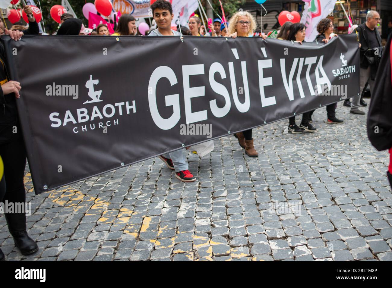 Protesters hold 'Jesus is Life' banner for Sabaoth Church during the ...