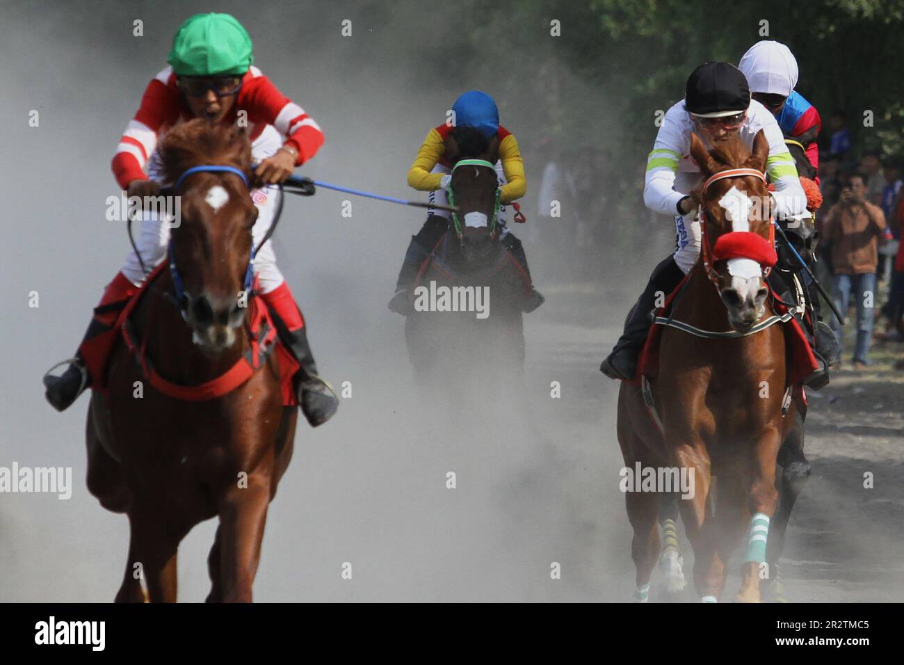 Bantul, Yogyakarta, Indonesia. 21st May, 2023. Jockey spurring his ...