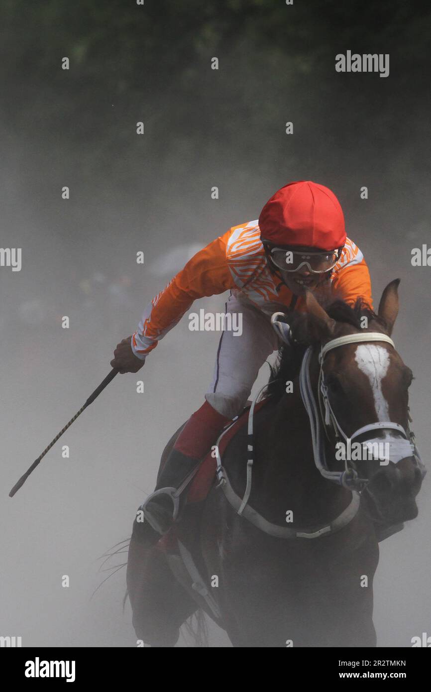 Bantul, Yogyakarta, Indonesia. 21st May, 2023. Jockey spurring his ...