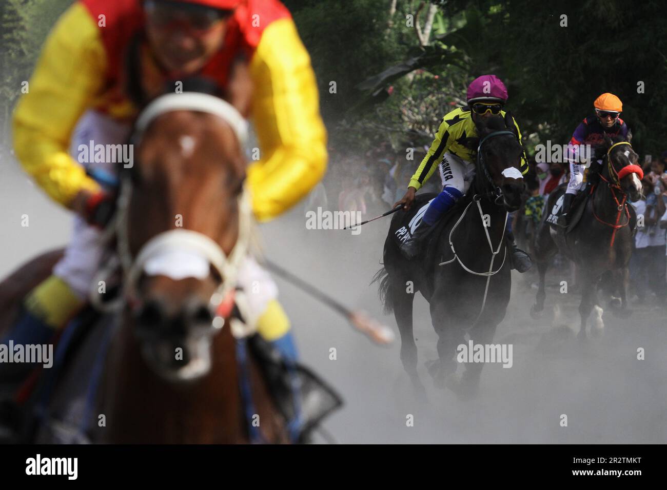 Bantul, Yogyakarta, Indonesia. 21st May, 2023. Jockey spurring his ...