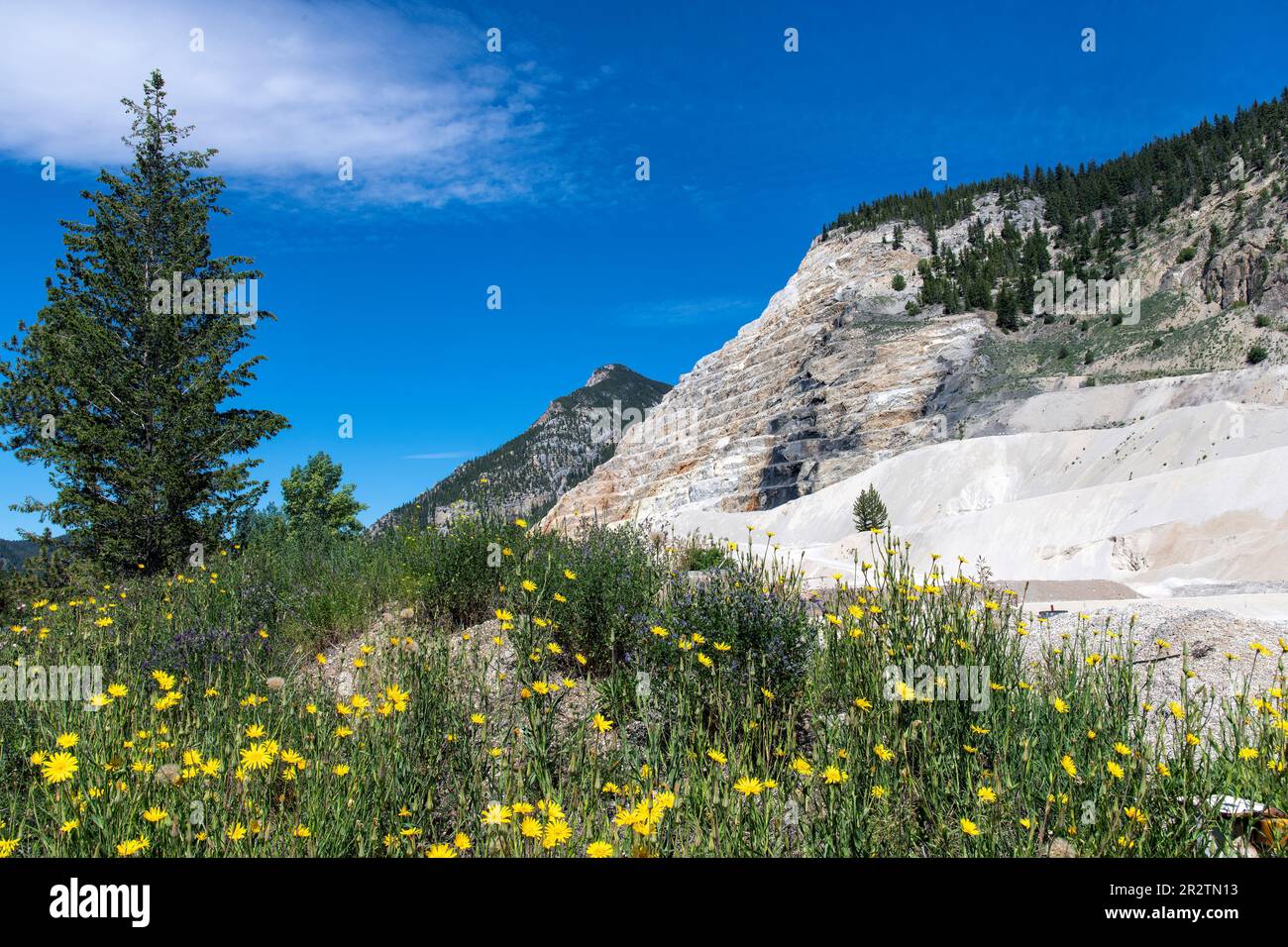 Low angle view of industrial terraces in former quarry for limestone on ...