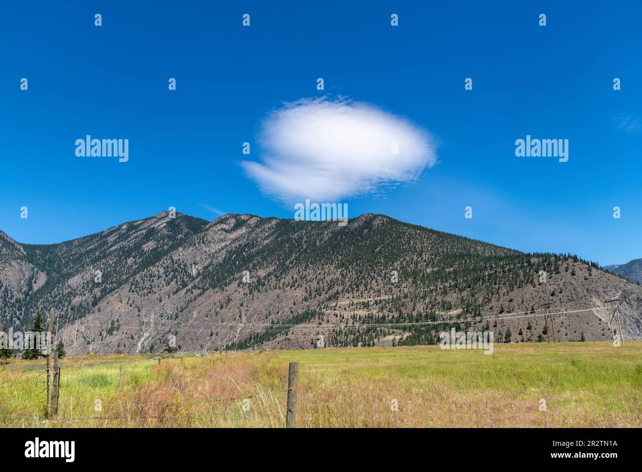 View of a single nicely shaped fluffy cloud in otherwise blue sky ...