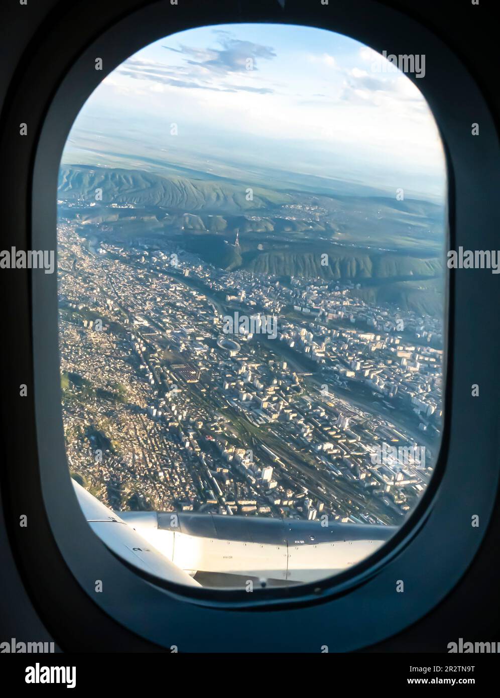 Tbilisi Georgia - aircraft jet engine - aerial view from an airplane ...