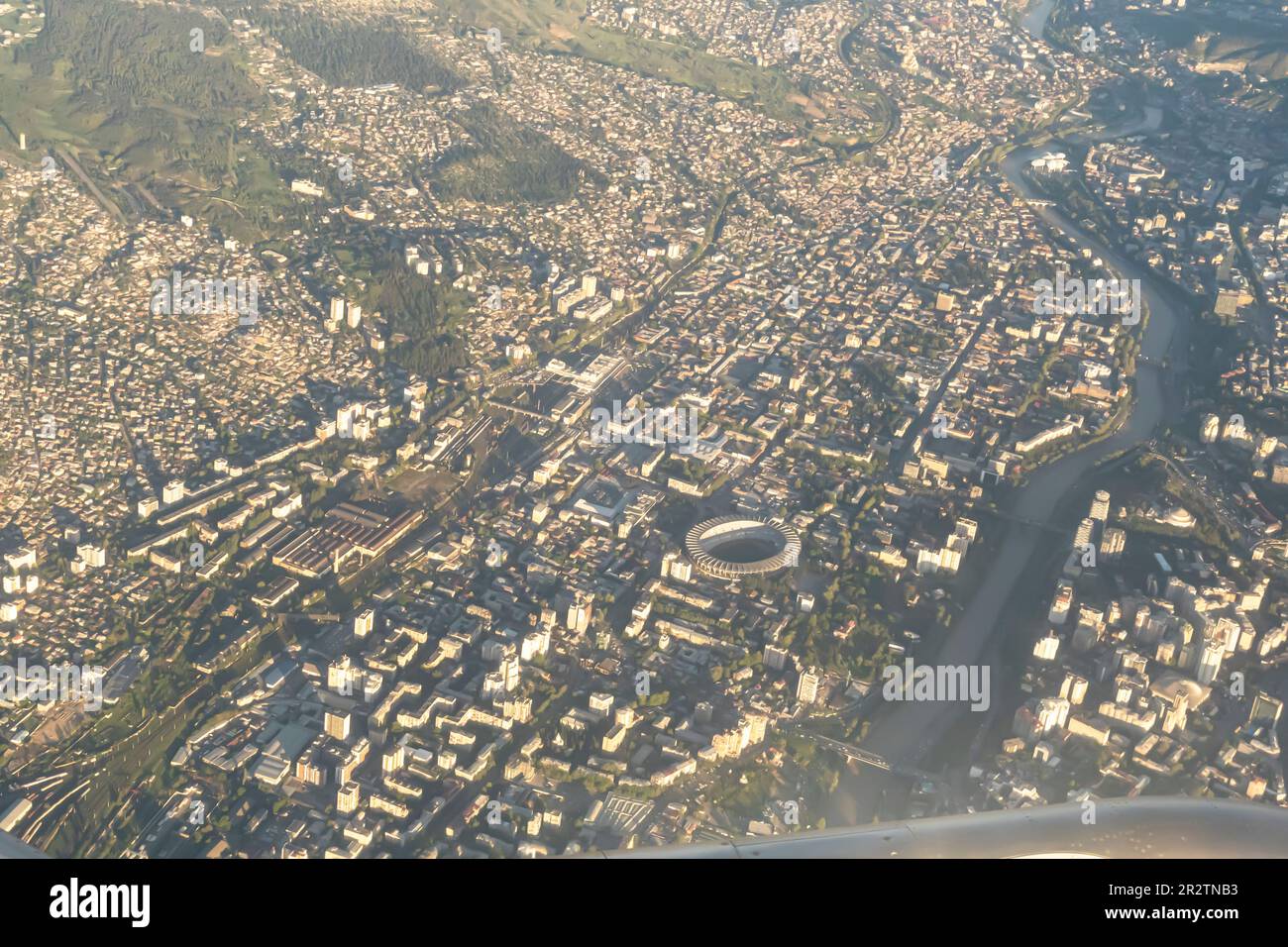 Tbilisi Georgia - aerial view from an airplane window seat Stock Photo ...