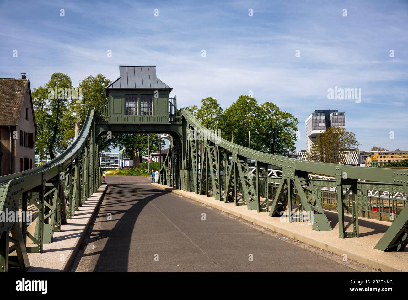 the pivot bridge at the harbor in the district Deutz, Cologne, Germany ...