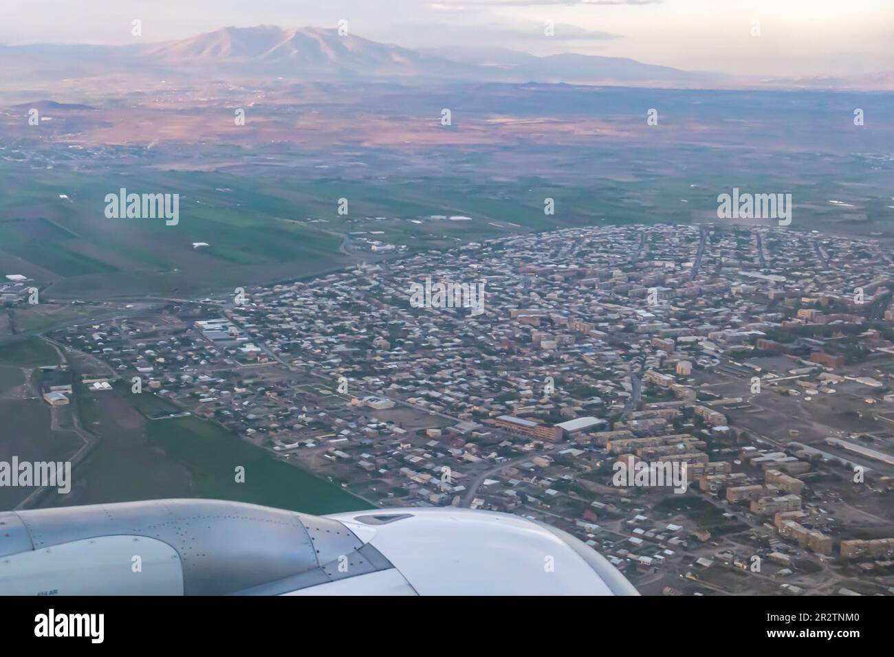 Yerevan Armenia and Armenian mountains - aerial view from an airplane ...